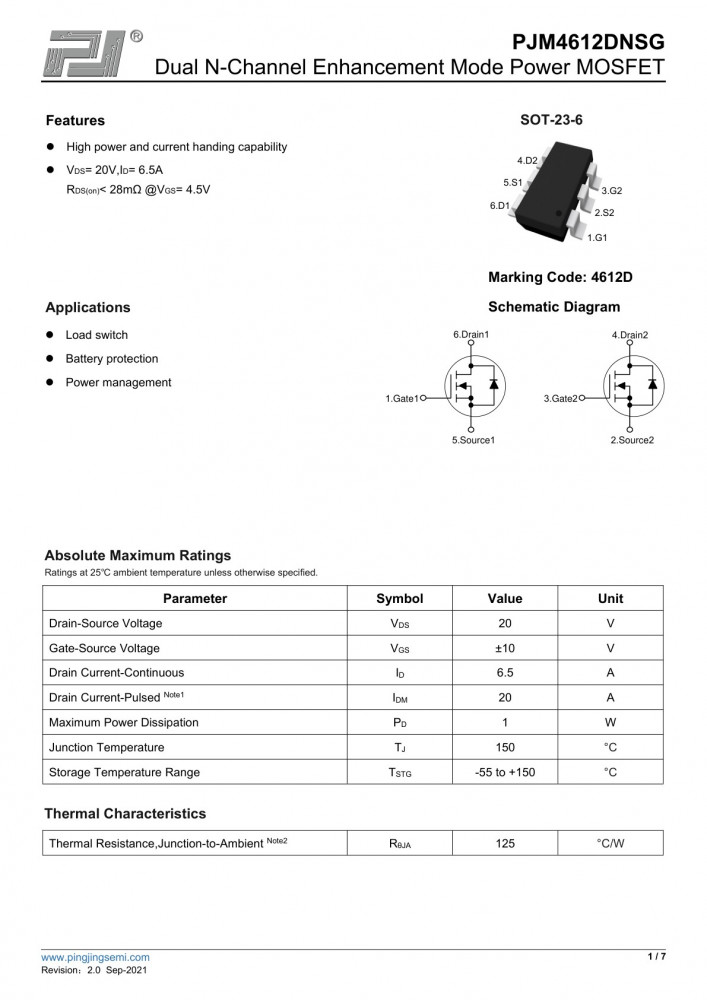 PJM4612DNSG datasheet page 1