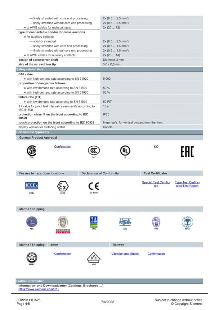 3RV20111HA25 datasheet page 4