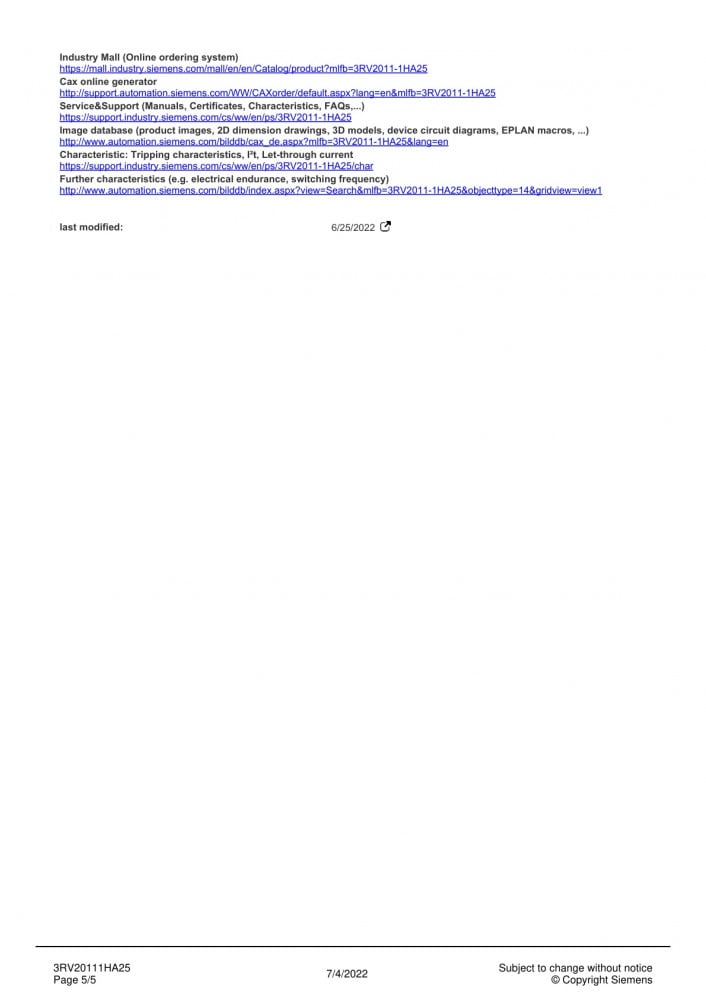 3RV20111HA25 datasheet page 5
