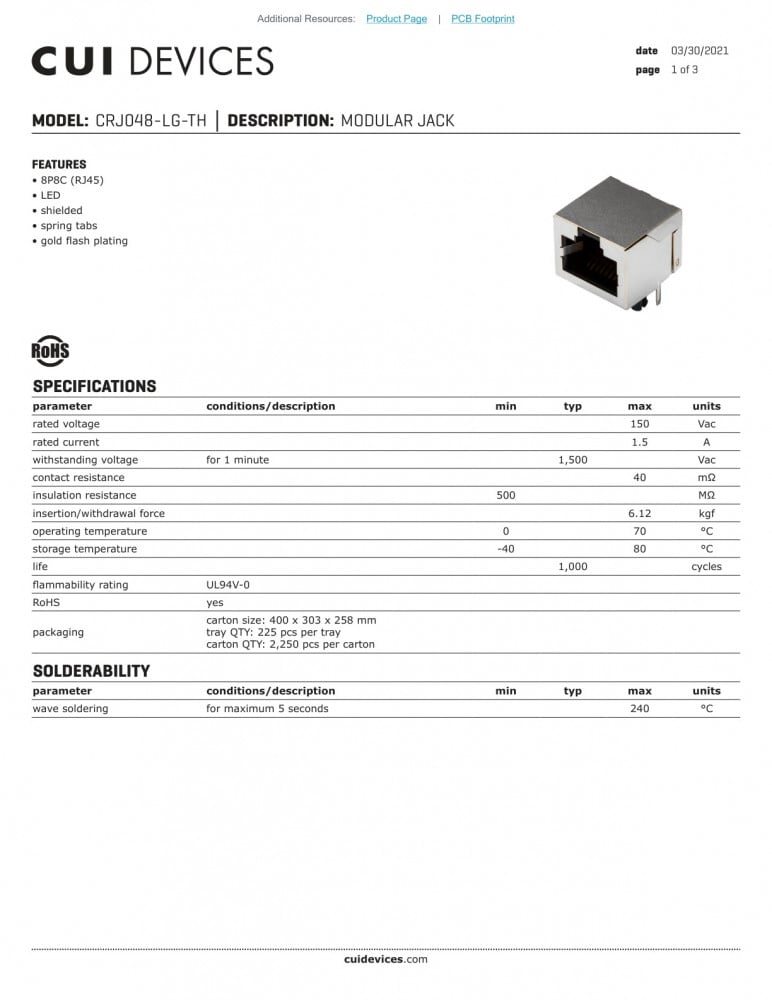 CRJ048-LG-TH technical document page 1