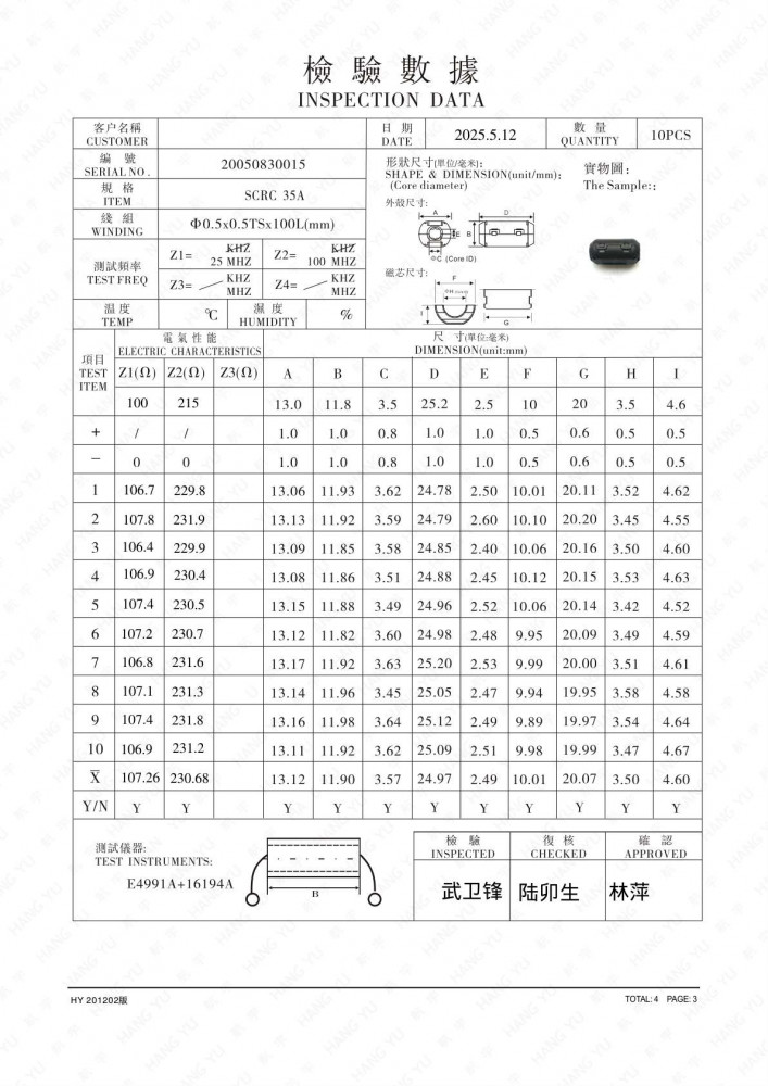 SCRC35A inspection data document