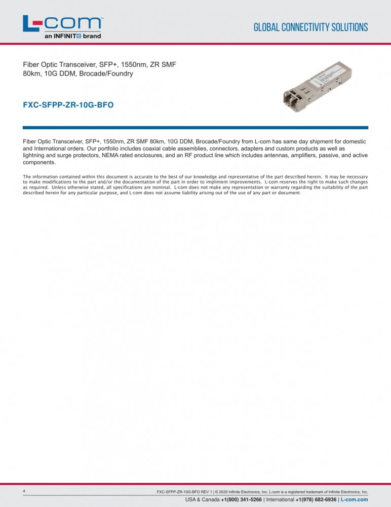 FXC-SFPP-ZR-10G-BFO technical document page 4