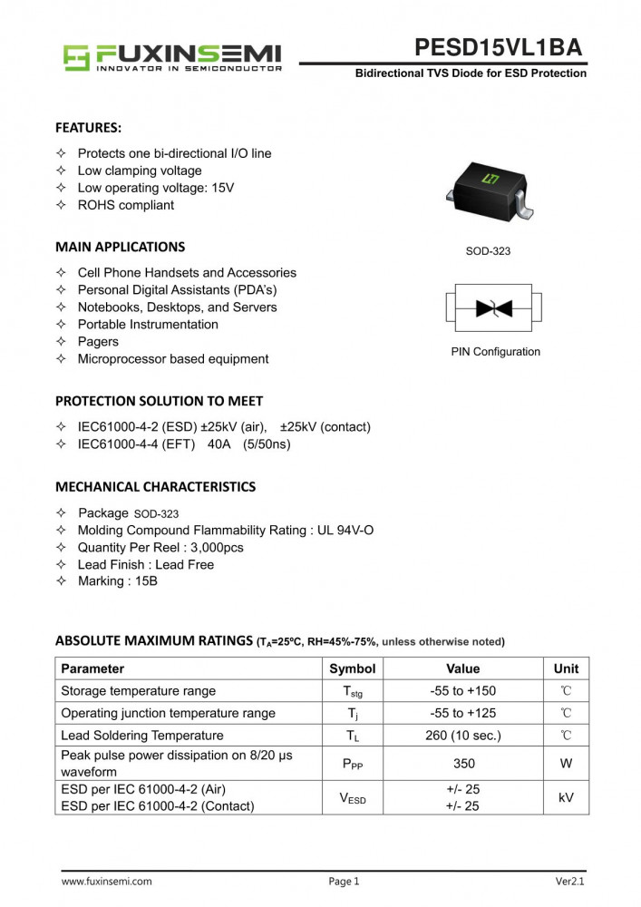 PESD15VL1BA datasheet page 1