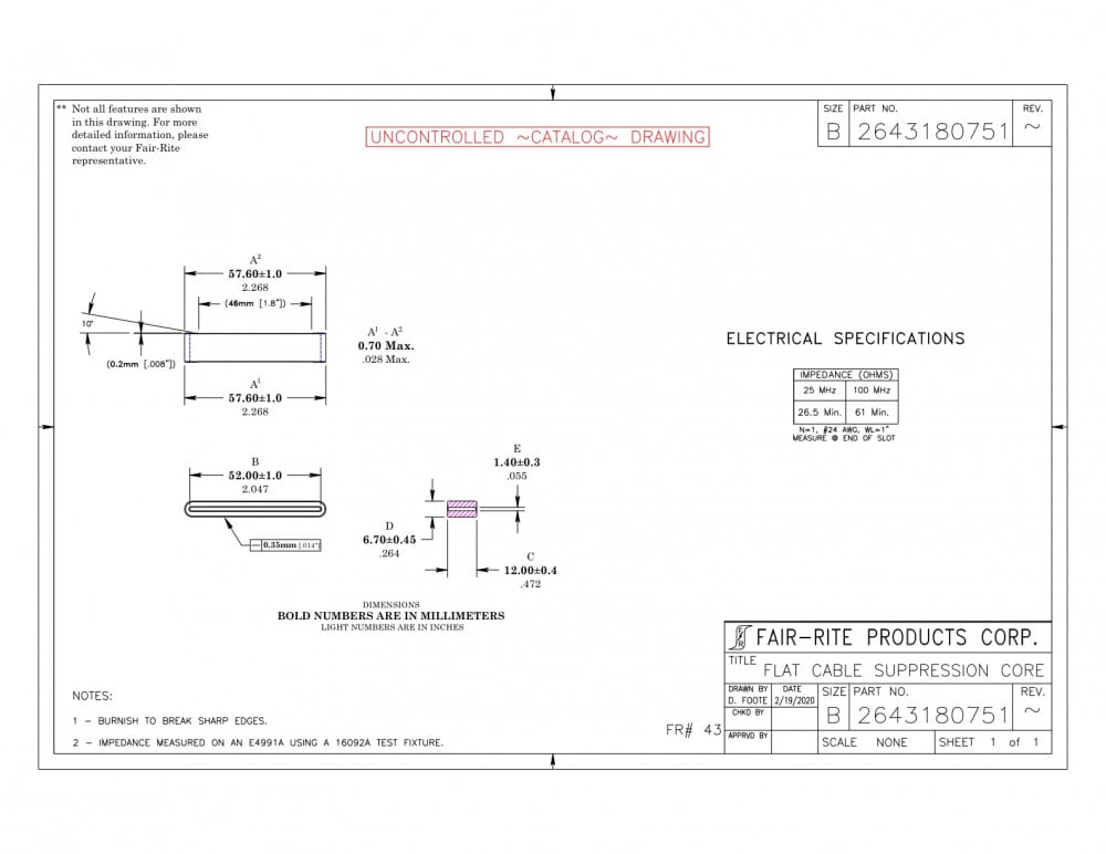 Fair-Rite 2643180751 technical document page