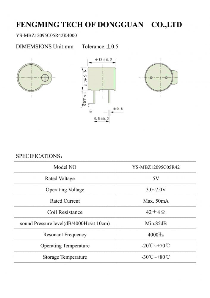 YS-MBZ12095C05R42K4000 specification page 2