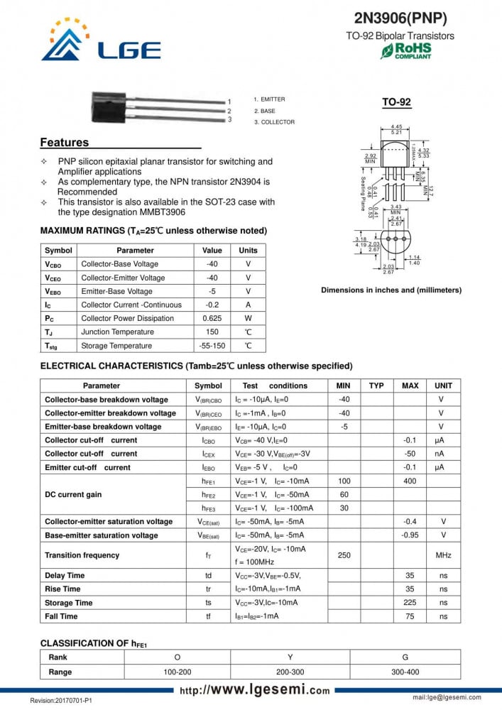 LGE 2N3906 datasheet page 1