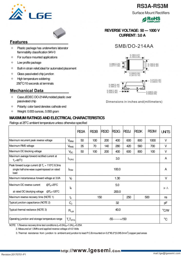 LGE RS3M datasheet page 1