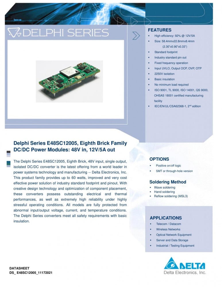 DELTA E48SC12005NNFA datasheet page 1