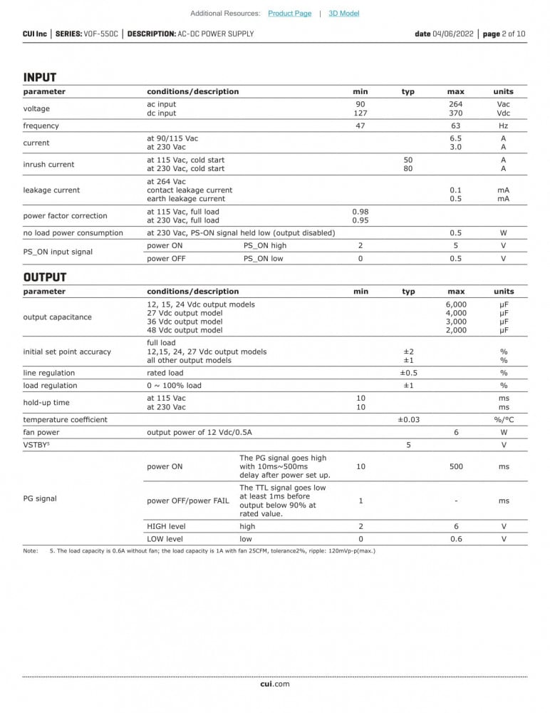 VOF-550C datasheet page 2