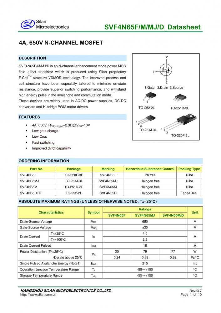 SVF4N65M datasheet page 1