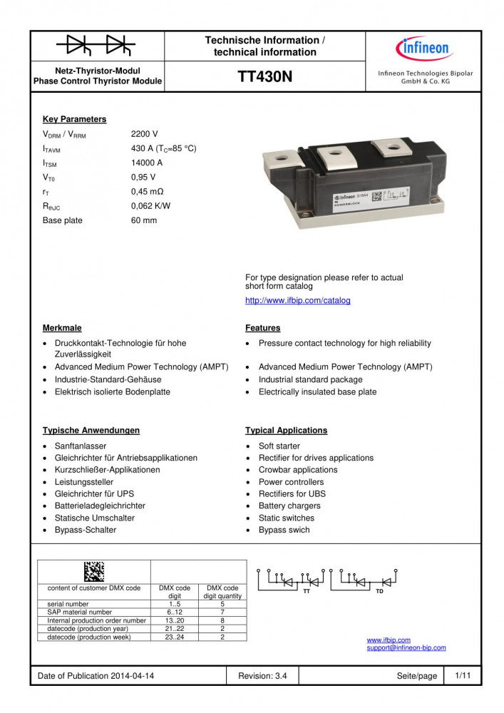 TT430N22KOF technical document page 1