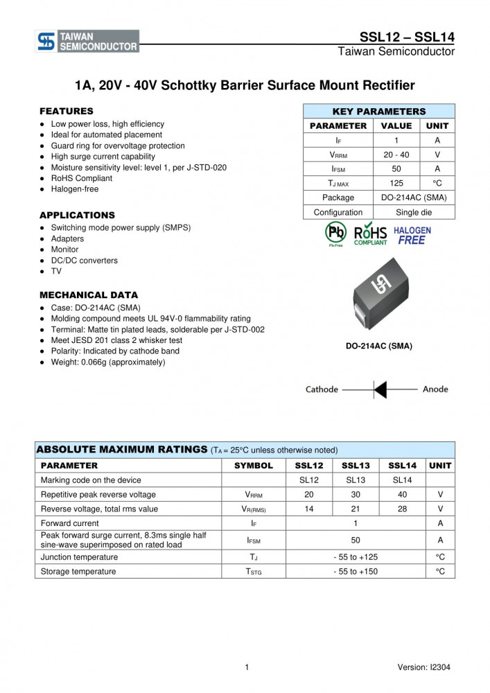 SSL13 datasheet visual, page 1