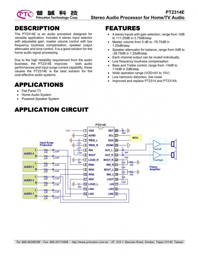 PT2314E datasheet page 1