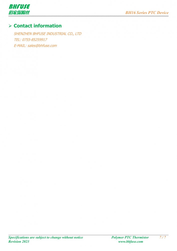 BHFUSE BH16 series datasheet page 7