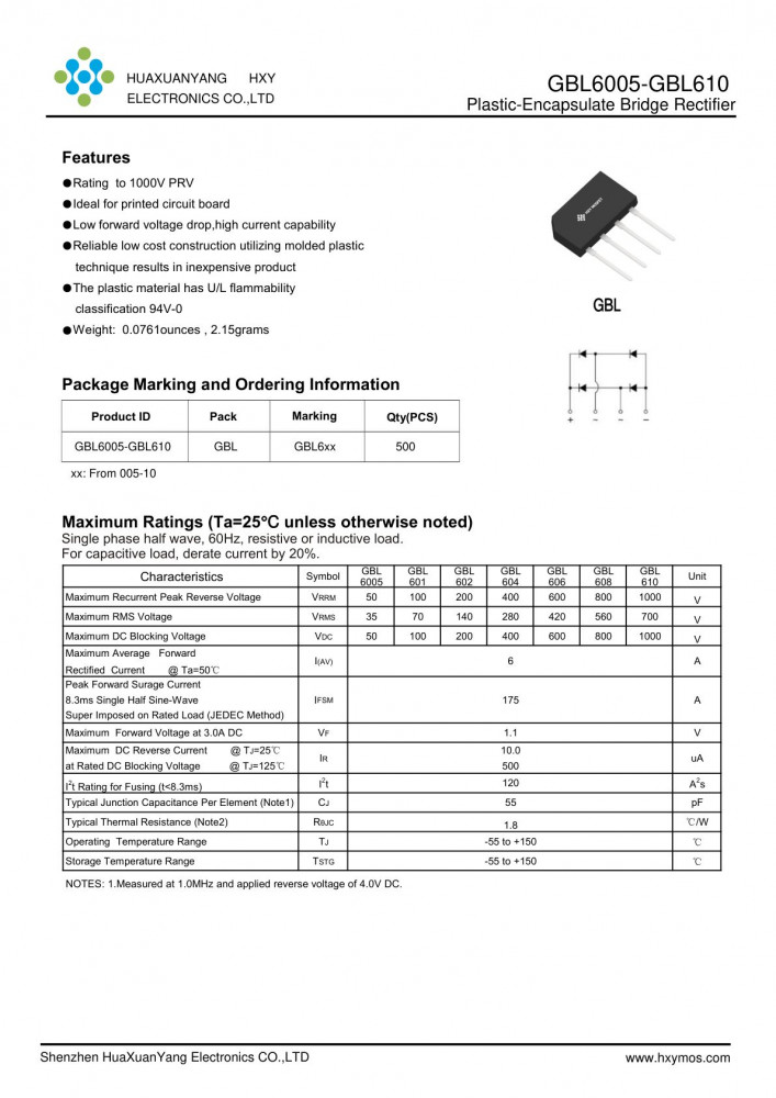 GBL610 datasheet page 1