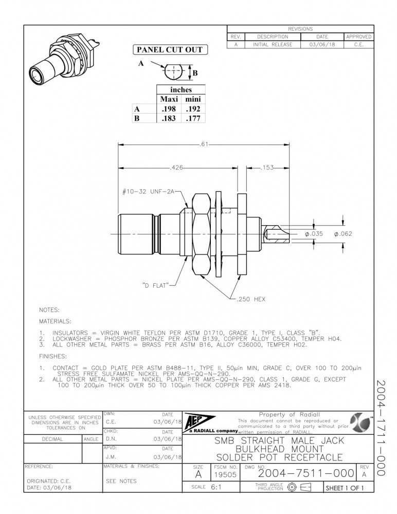 Radiall 2004-7511-000 product drawing