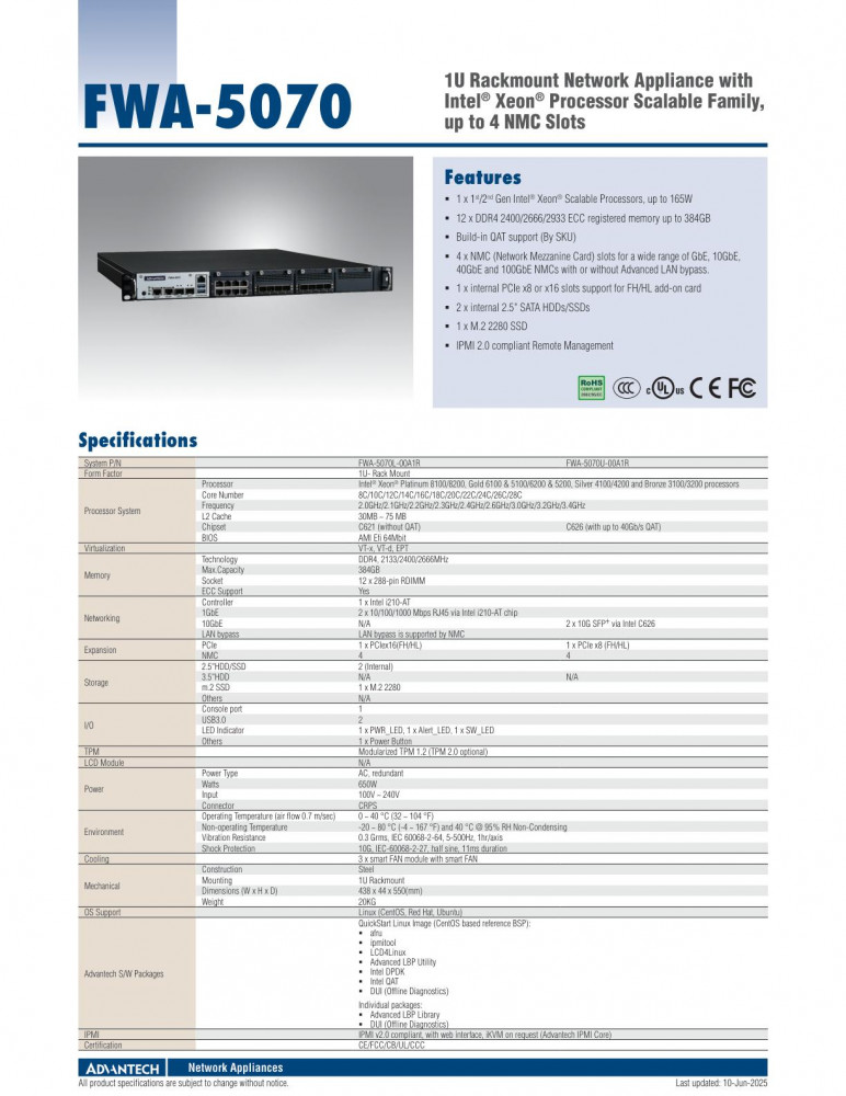ADVANTECH FWA-5070 product document page 1