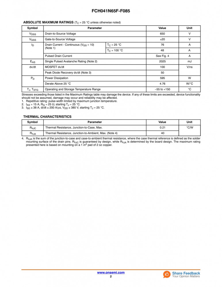 FCH041N65F-F085 datasheet page 2
