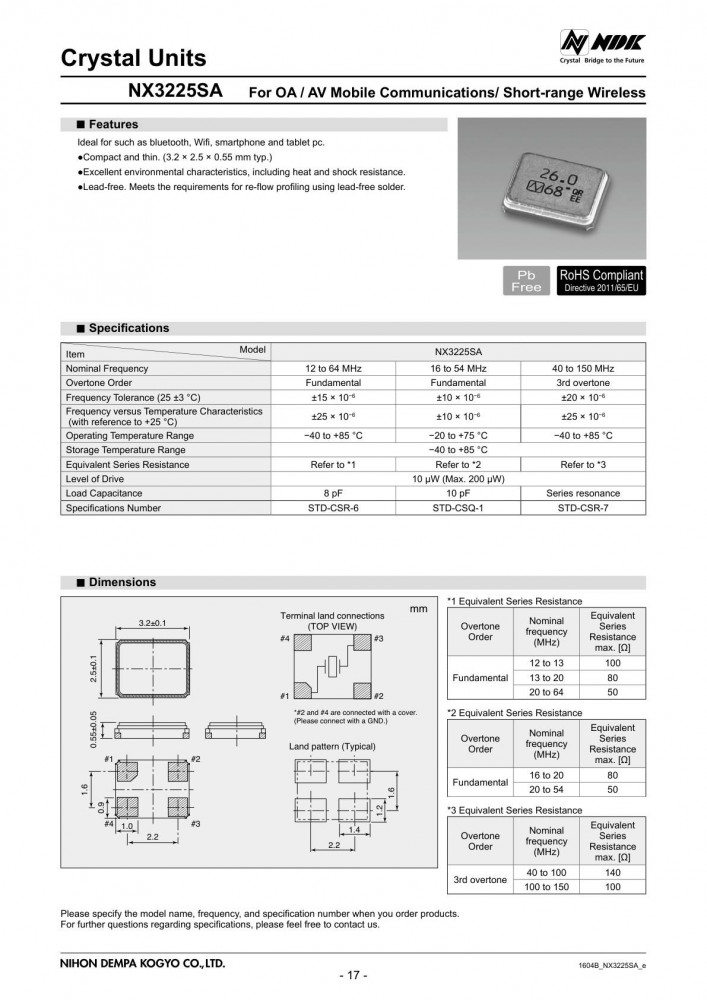 NDK NX3225SA technical document page