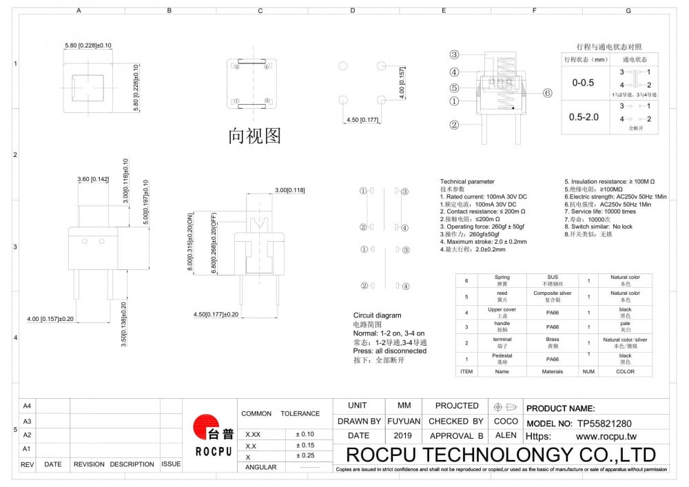 ROCPU TP55821280 technical drawing and specification page