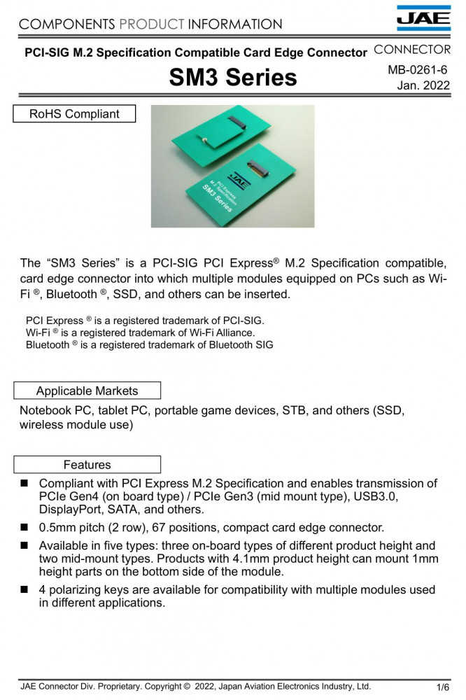 JAE SM3 Series document page 1