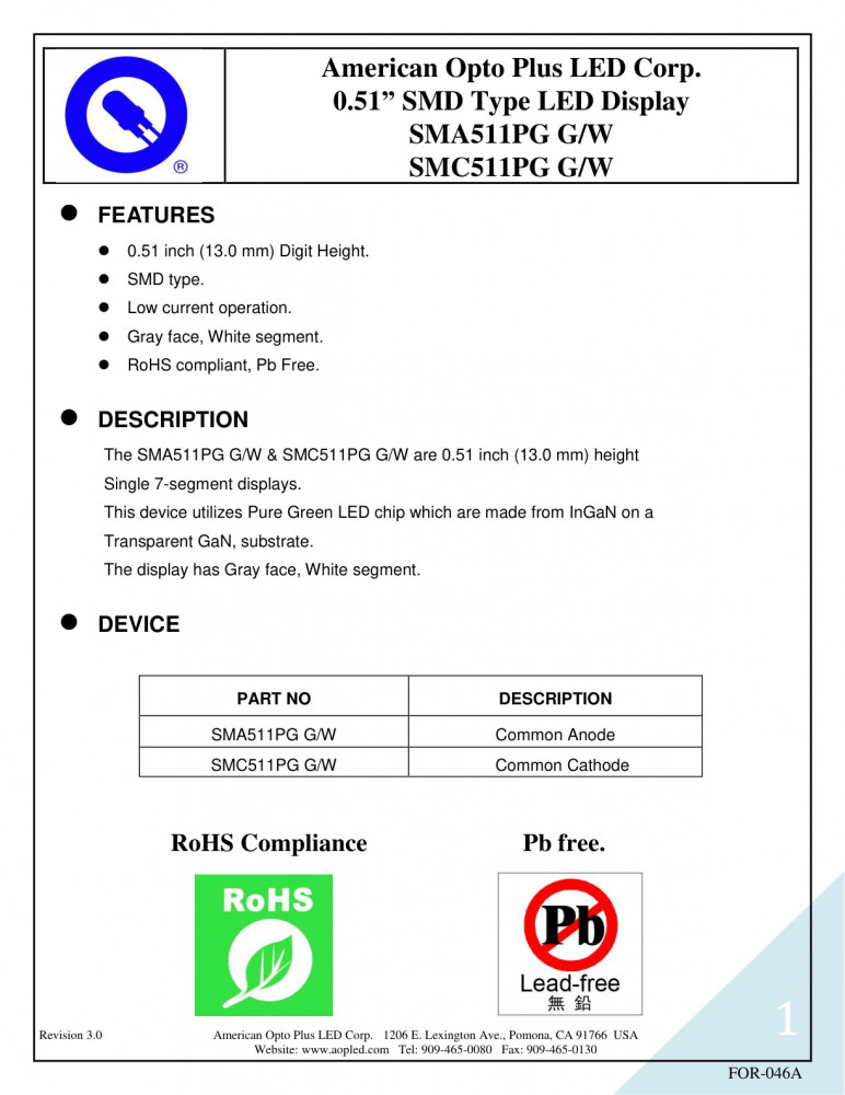 SMA511PG technical document page 1