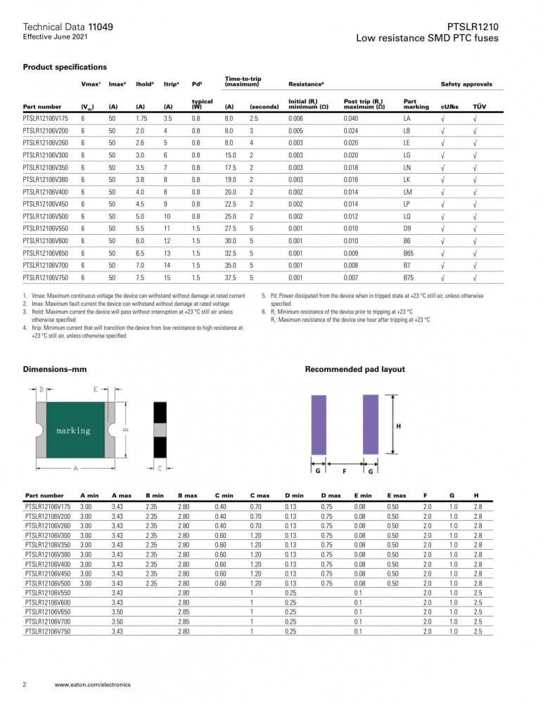 EATON PTSLR1210 datasheet page 2
