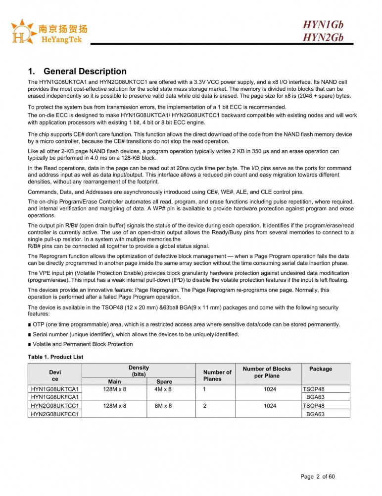 HYN2G08UKTCC1 datasheet page 2