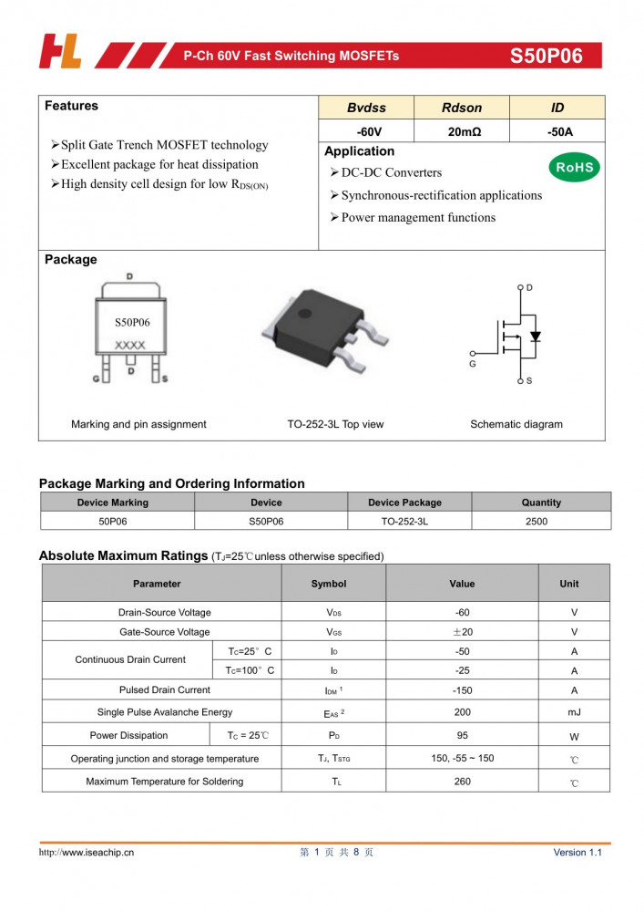 S50P06 datasheet page 1