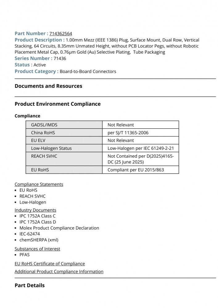 Technical document image 1 for MOLEX 714362564