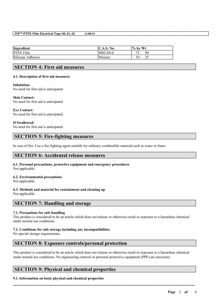 3M PTFE Film Electrical Tape 61 document page 2