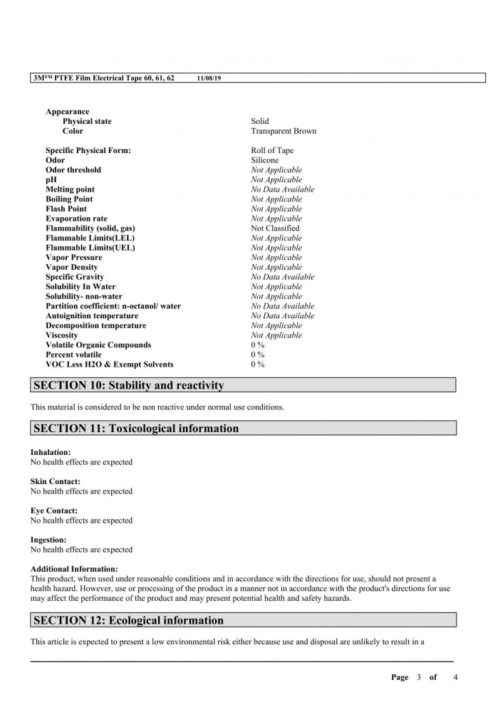 3M PTFE Film Electrical Tape 61 document page 3