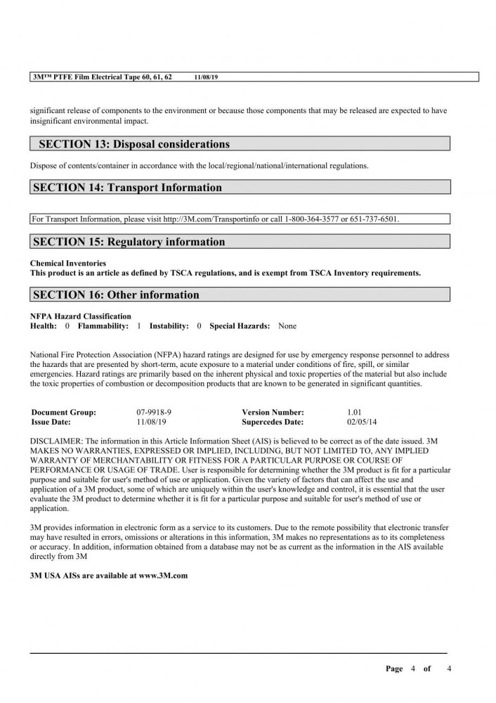 3M PTFE Film Electrical Tape 61 document page 4