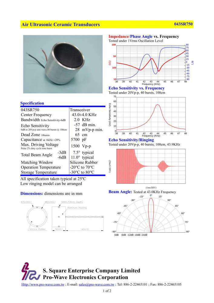 043SR750 technical datasheet page 1