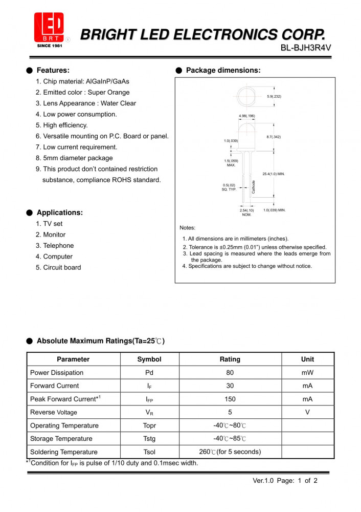 BL-BJH3R4V datasheet page 1