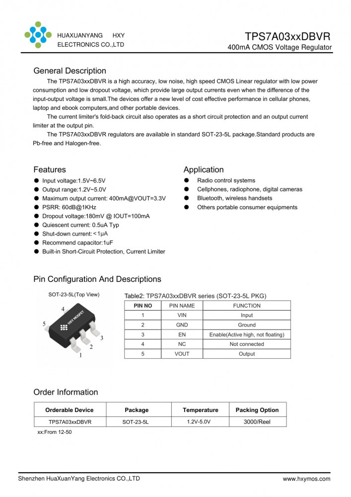 TPS7A0333DBVR-HXY datasheet page 1