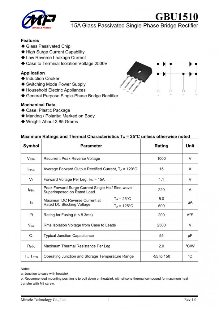 GBU1510 datasheet page 1