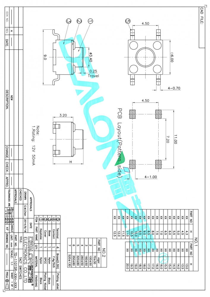 DEALON TD-1101SR-5.0H-160 technical drawing