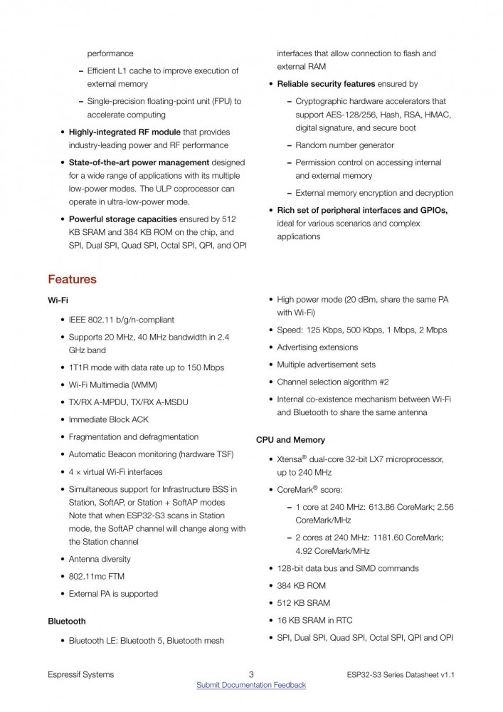 ESP32-S3 datasheet page 3