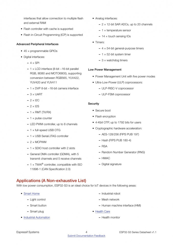 ESP32-S3 datasheet page 4