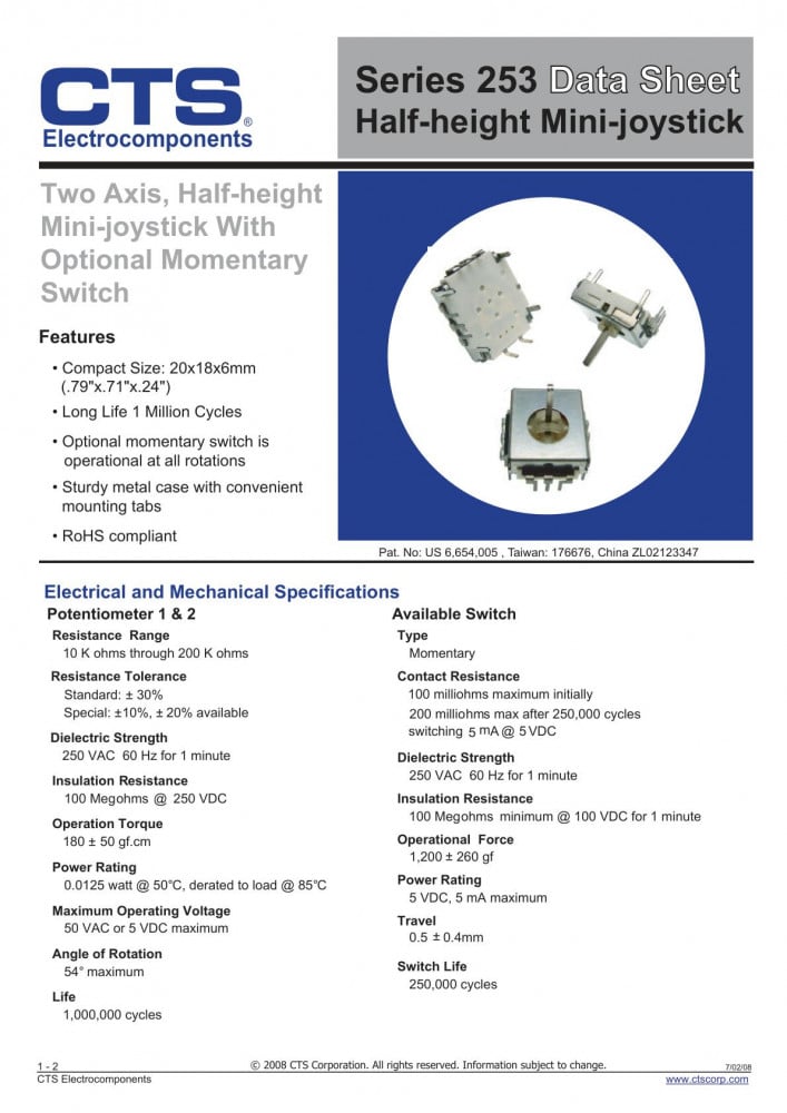 CTS 253C124A60NA product specification page 1