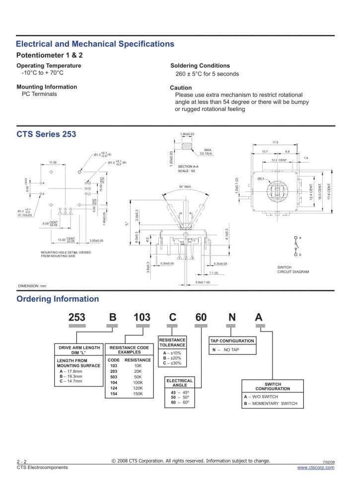 CTS 253C124A60NA product specification page 2