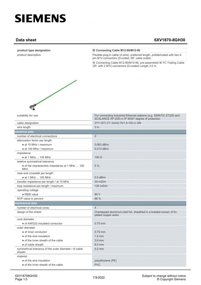 6XV18708GH30 technical document page 1