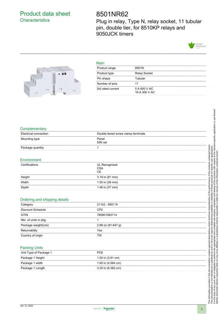 8501NR62 technical document page 1
