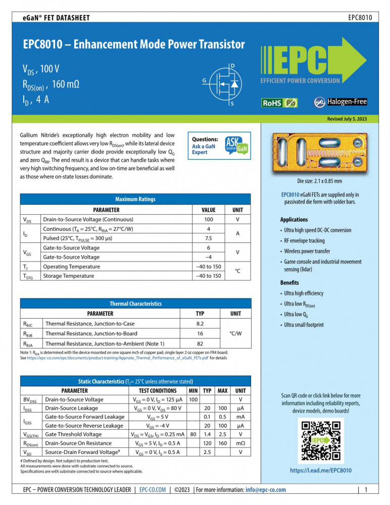 EPC8010 technical document page 1
