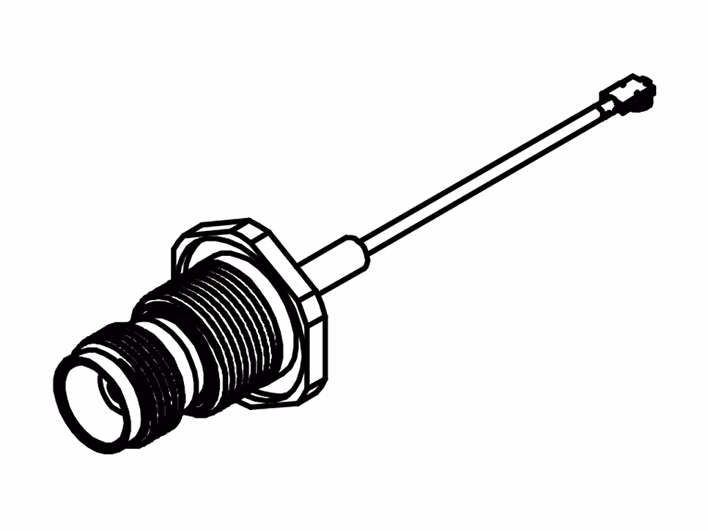 TNC Straight Bulkhead Jack Isolated Ground to MCRF Right-Angle Plug on 1.37mm Cable, 50.00mm Length, 50 Ohms for sale