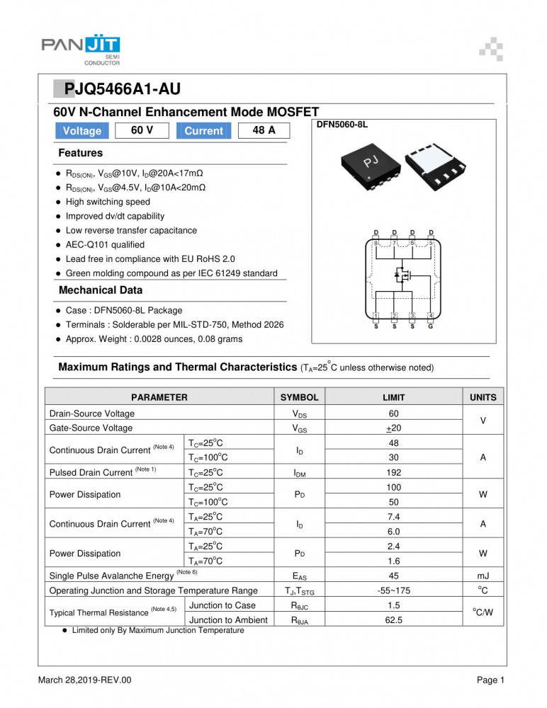PJQ5466A1-AU datasheet page 1