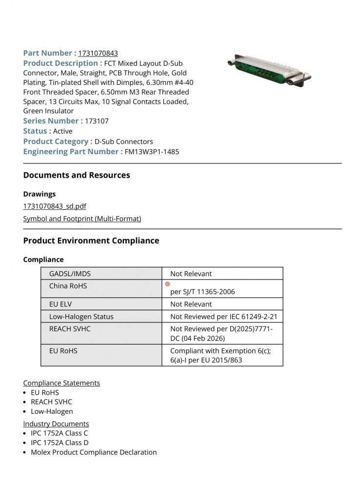 MOLEX 1731070843 technical drawing page 1