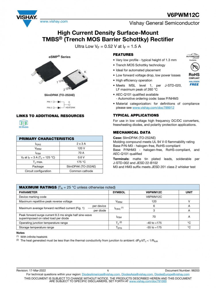 V6PWM12C datasheet page 1
