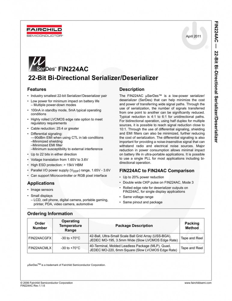 FIN224ACGFX technical document page 1